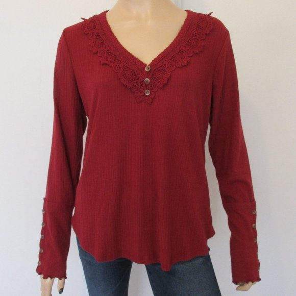 Maurices | Tops | New Maurices Top Size Medium Red Henley Shirt | Poshmark